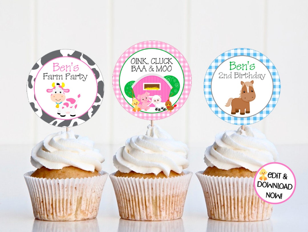 Personalized Farm Party Printables, Farm Party Cupcake Toppers You ...