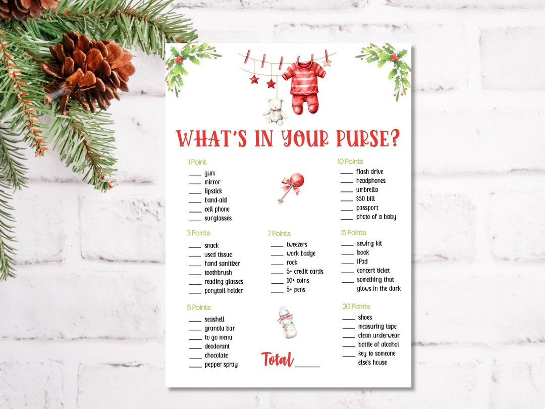 Merry Little Baby Theme Baby Shower What's in Your Purse Game Printable ...