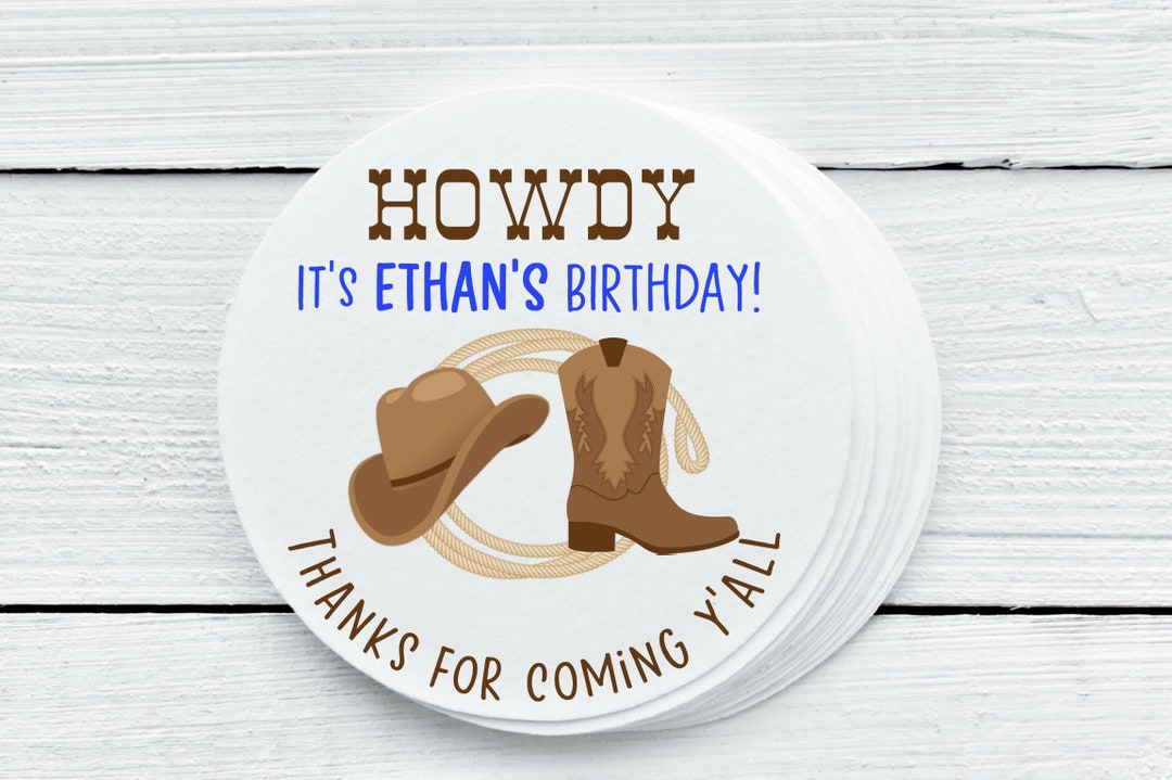 Personalized Glossy Western Theme Birthday Party Favor Labels Cowboy ...