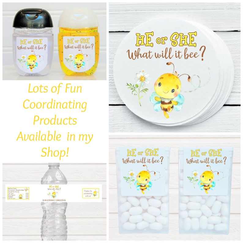 Personalized Glossy Bumble Bee Theme Gender Reveal Favor Labels ...