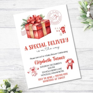 A Special Delivery Christmas Theme Baby Shower Invitation Winter Theme ...