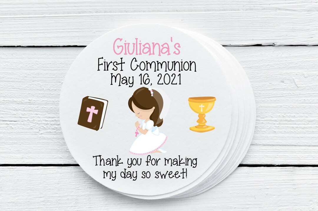 Personalized Round First Communion or Baptism Party Favor Stickers - 1. ...