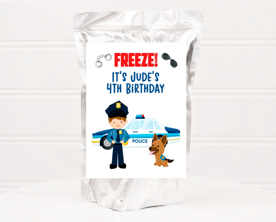 Personalized Police Theme Birthday Party Juice Pouch Labels - POL260 ...