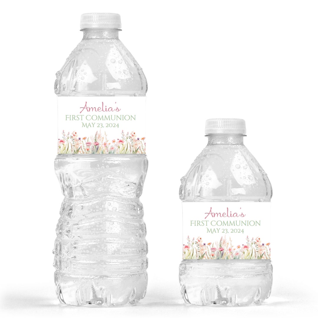 Personalized Wildflower Floral First Communion Water Bottle Labels ...
