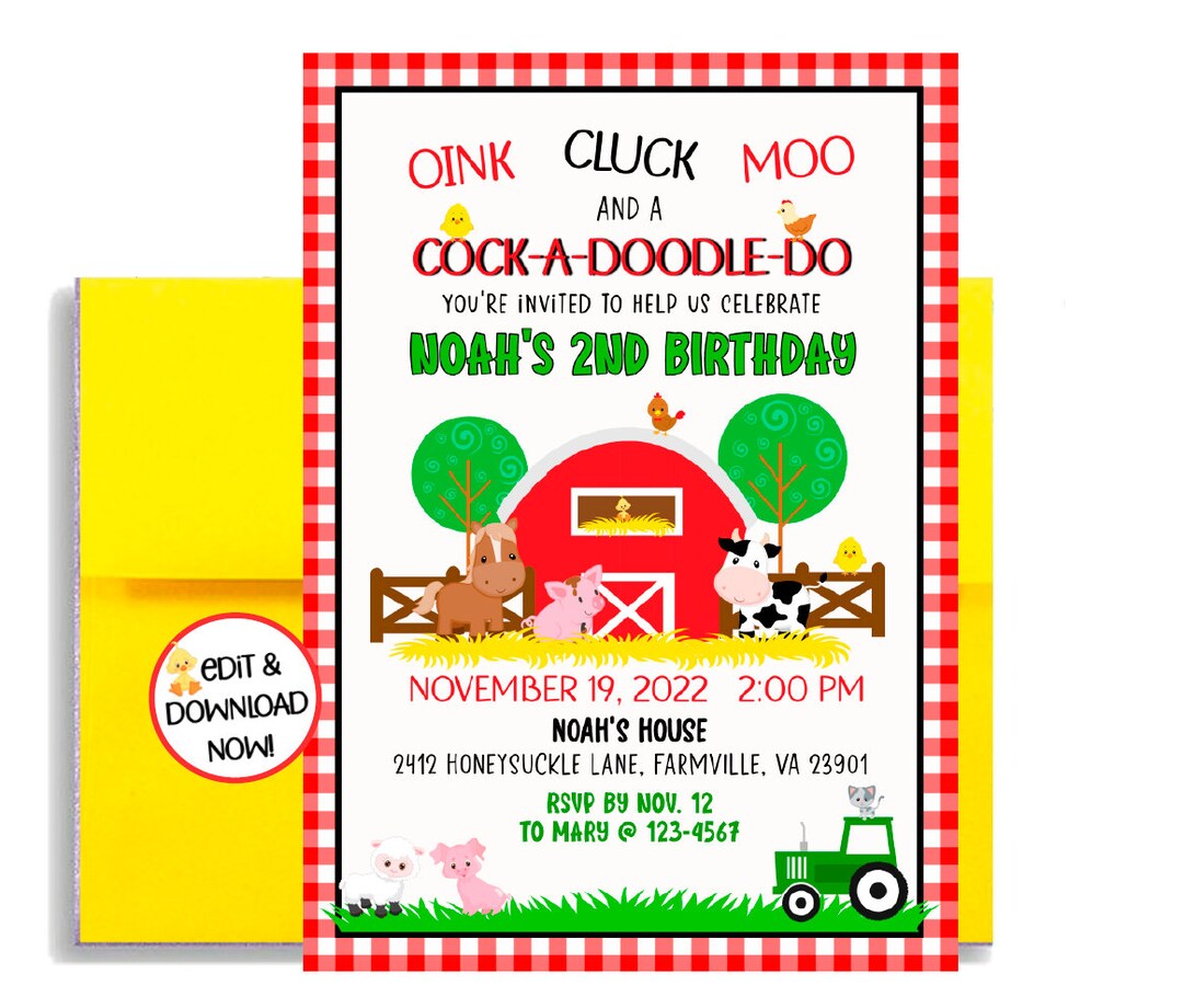 Personalized Farm Party Printables, Farm Party Birthday Invitation ...