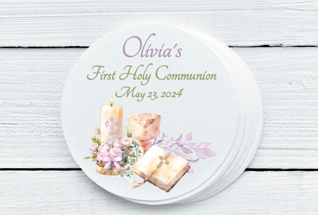 Personalized Round Lavender Bible First Communion or Baptism Party ...