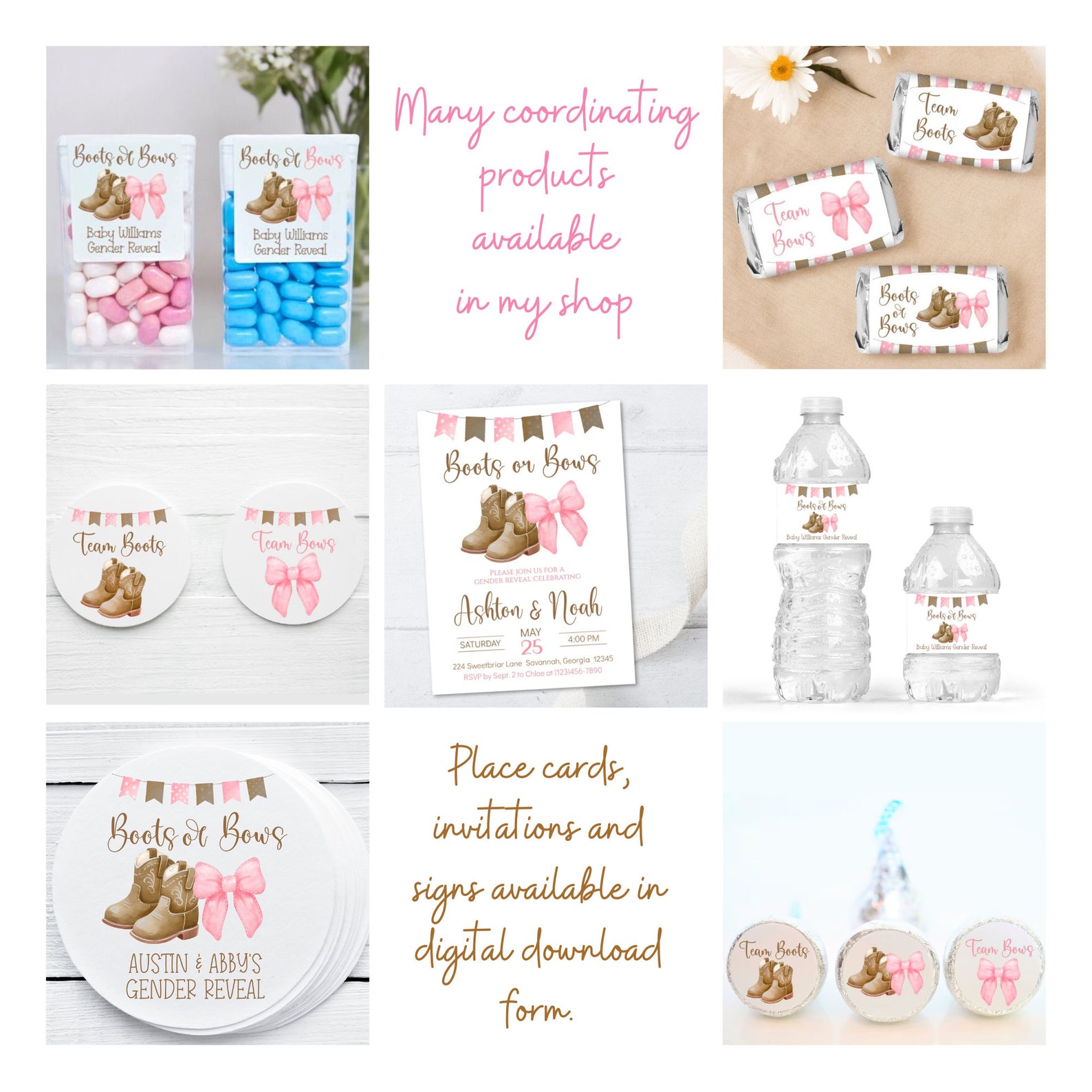 Boots or Bows Gender Reveal Welcome Sign Printable - 6 Sizes Included ...