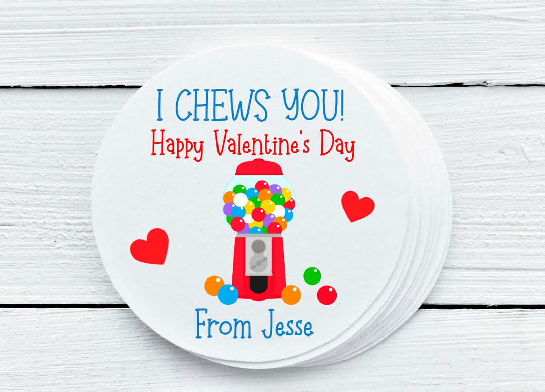 Personalized Valentine Bubble Gum Theme Favor Labels Party Favor Labels ...