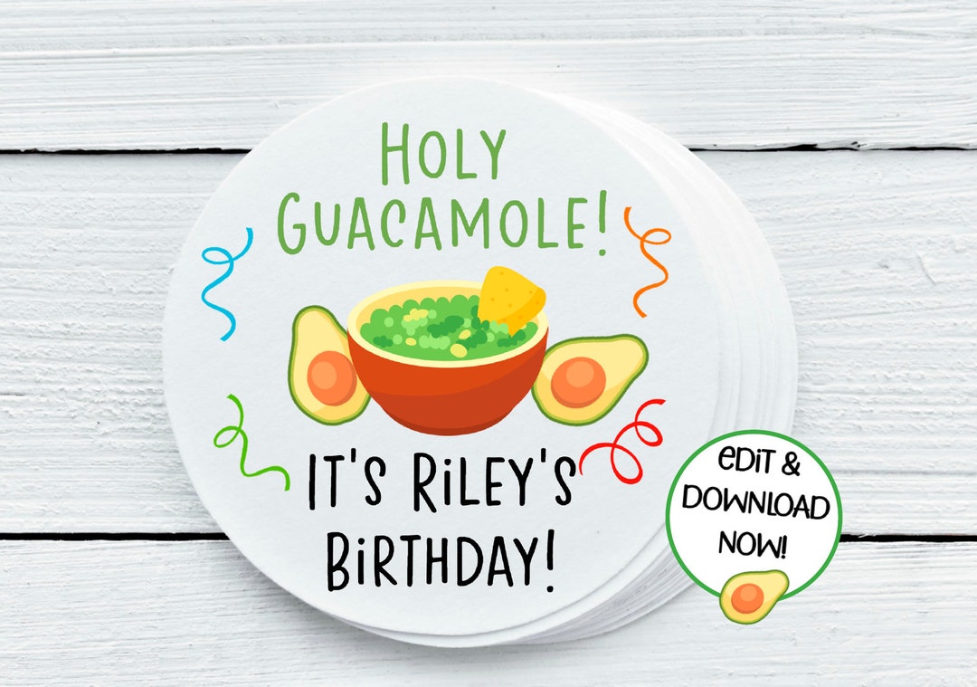 Guacamole Fiesta Theme Party Printables, Birthday Gift Tags - You Print ...