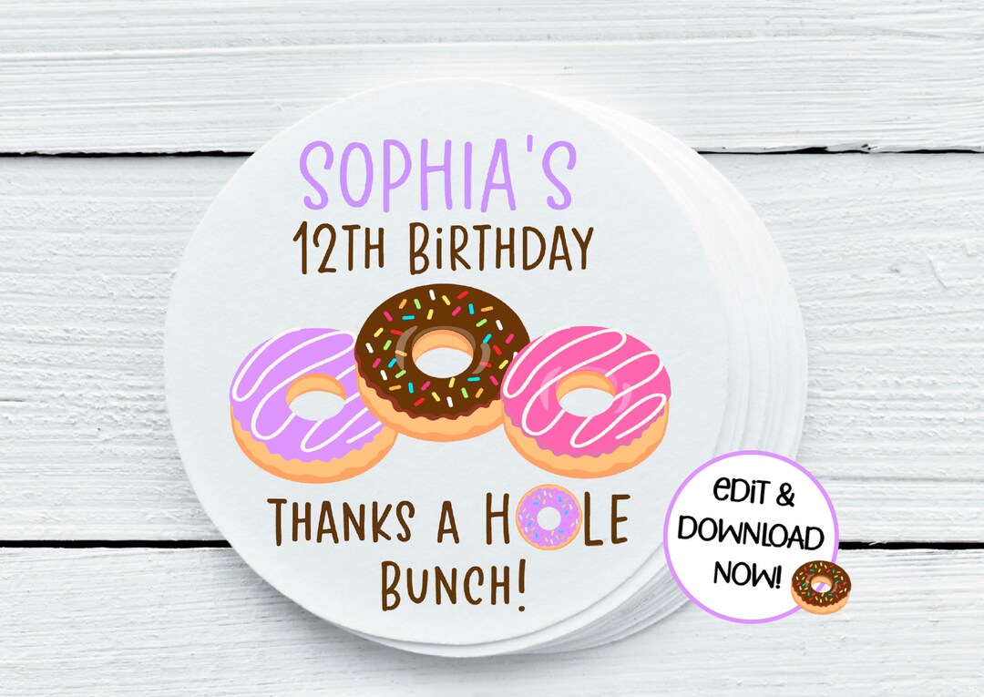 Personalized Donut Party Favor Label & Tags Printable - You Print ...