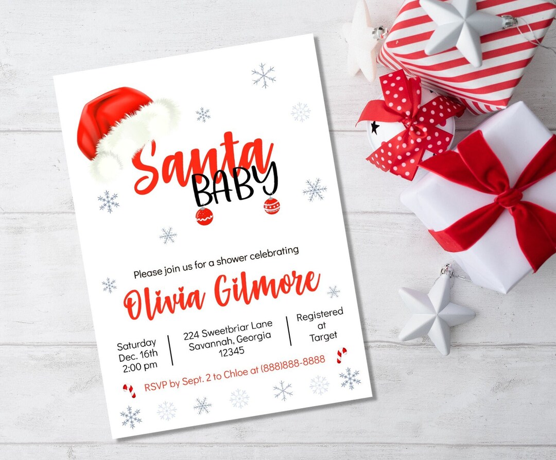 Santa Baby Christmas Theme Baby Shower Invitation Winter Baby Shower ...