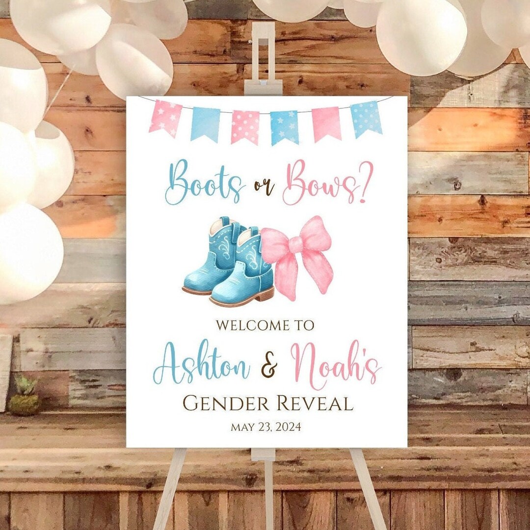 Boots or Bows Gender Reveal Welcome Sign Printable 6 Sizes Included You ...