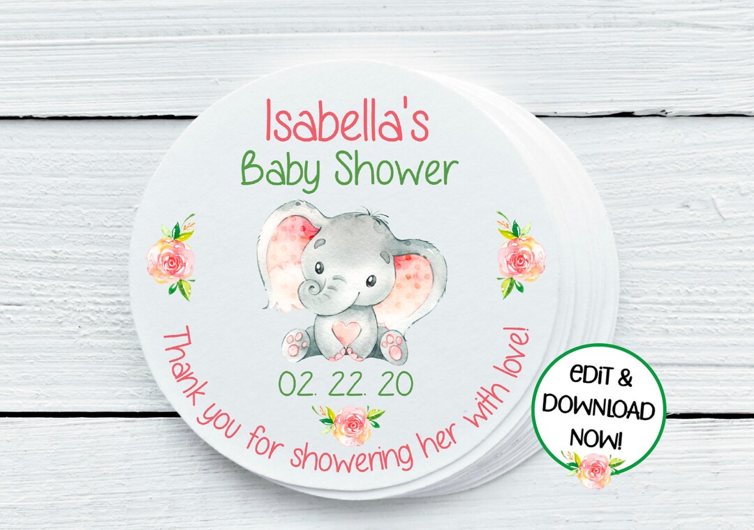 Personalized Baby Elephant Party Favor Label & Tags Printable - You ...