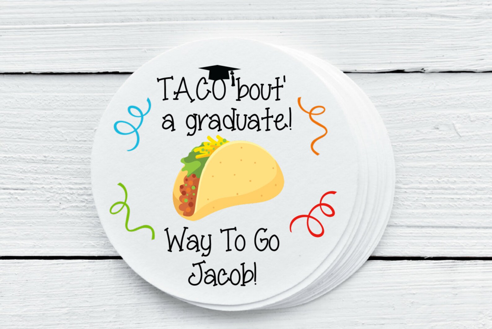Personalized Glossy Taco Graduation Favor Labels Taco Round - Etsy