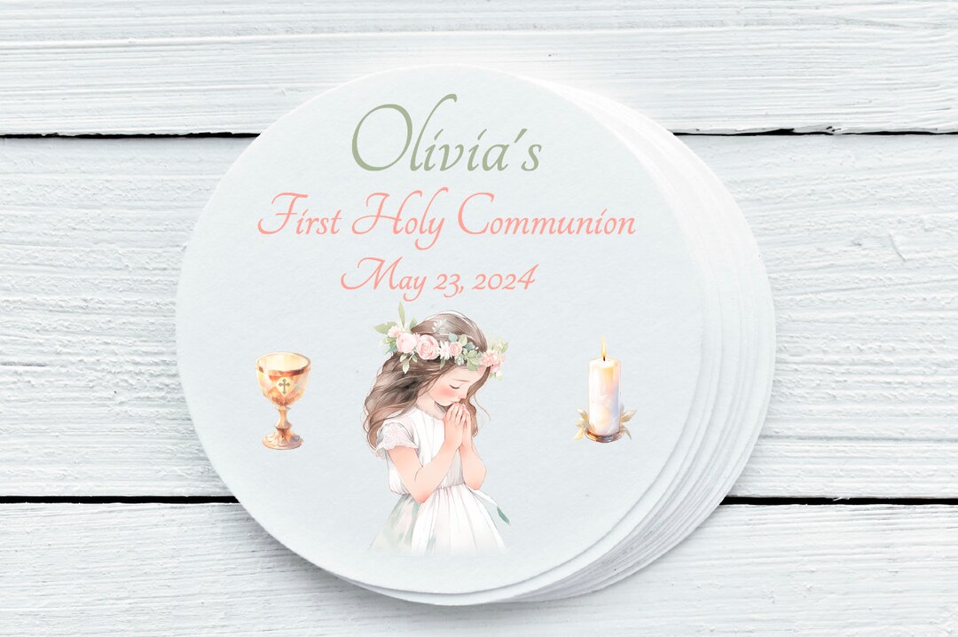Personalized Round First Communion or Baptism Party Favor Stickers ...