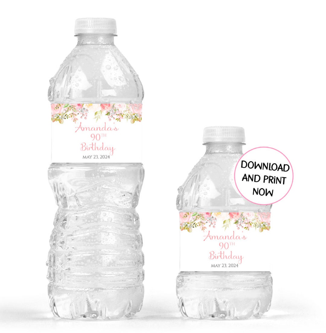 Pink Floral Birthday Theme Water Bottle Label Printables - Floral ...