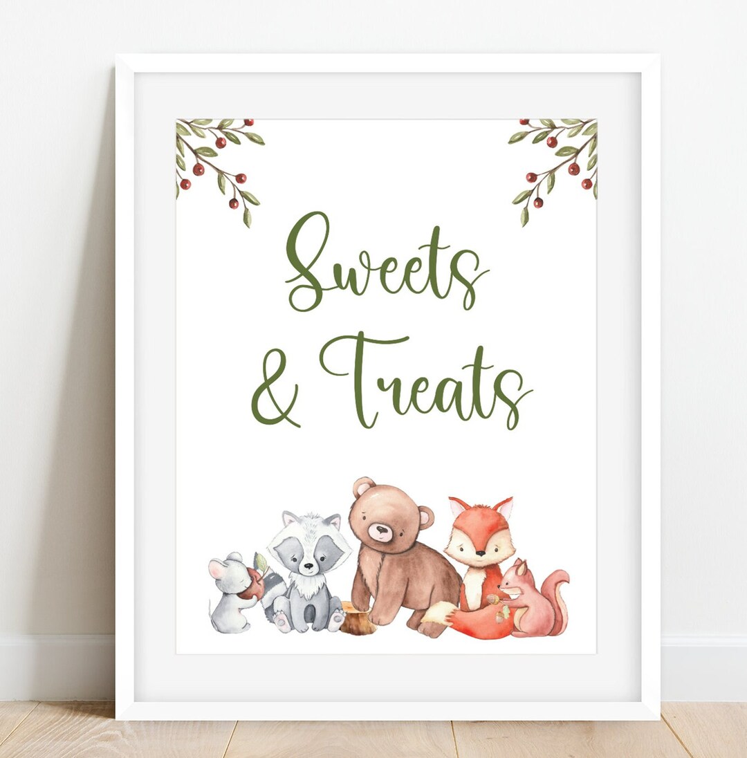 Woodland Animals Sweets and Treats Sign Printables, WAN729 - DIGITAL ...