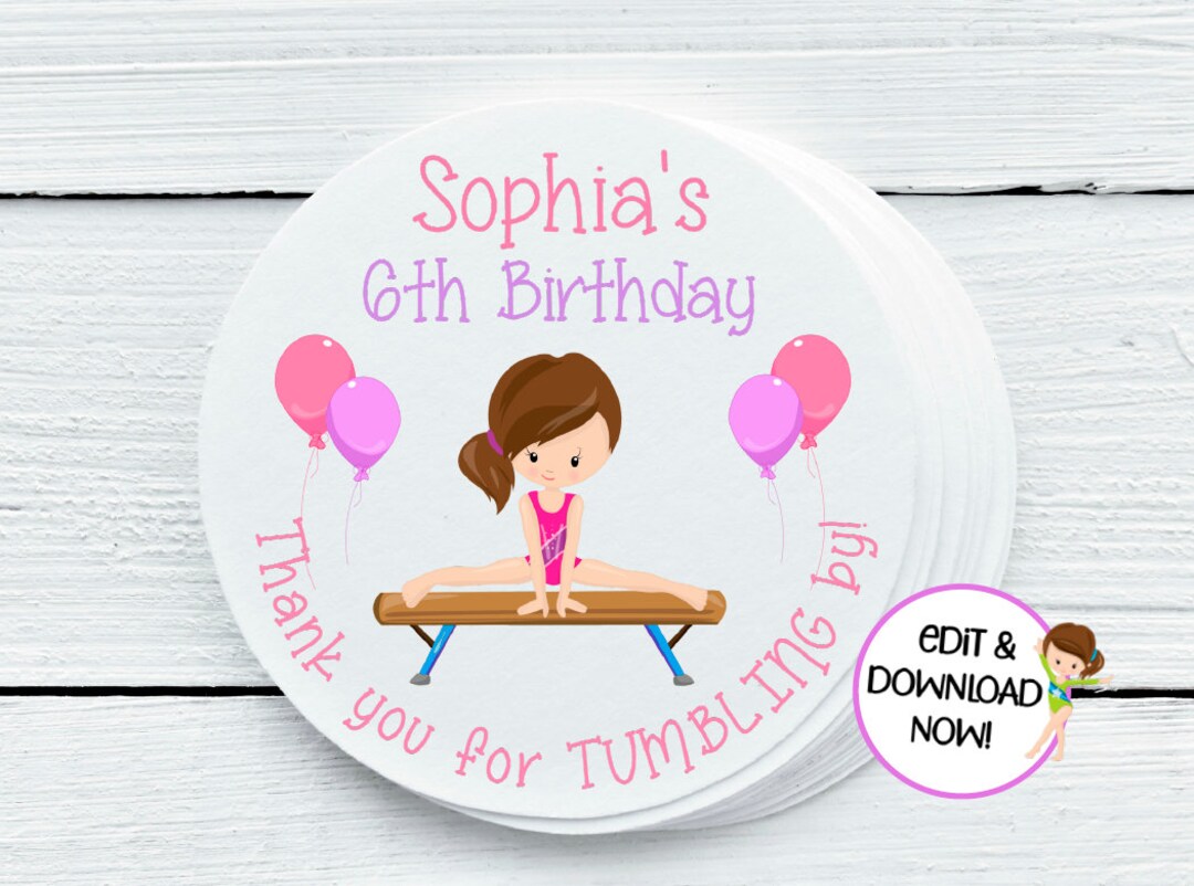 Personalized Gymnastics Party Printables, Tumbling Party Favor Labels ...