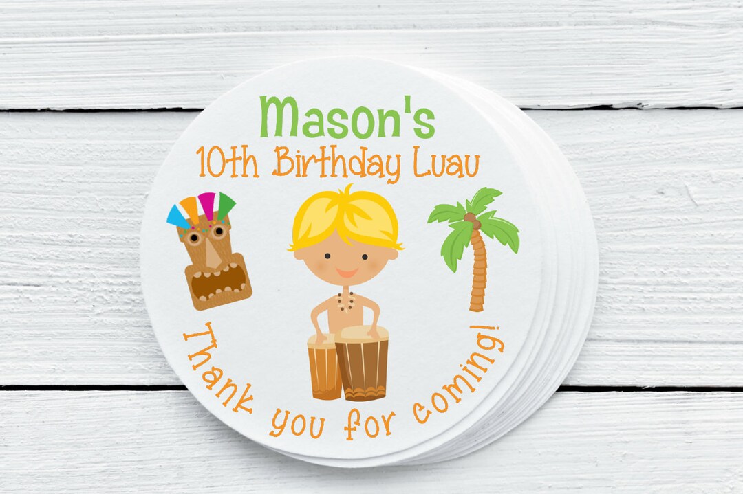 Personalized Glossy Hawaiian Luau Theme Birthday Party Favor Labels ...