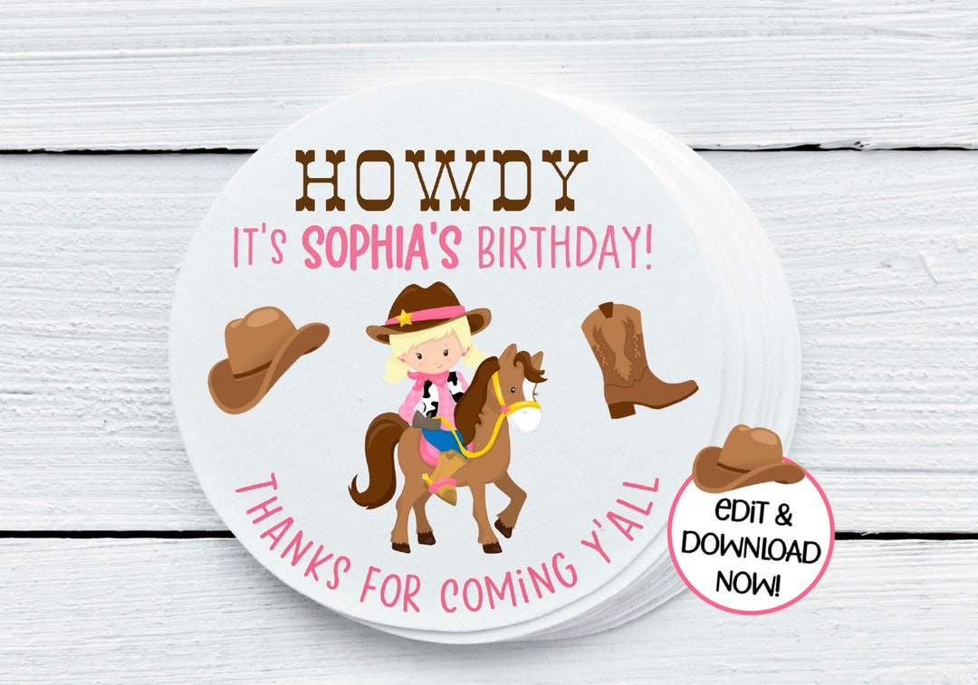 Western Cowgirl Theme Party Printables, Birthday Gift Tags - You Print ...