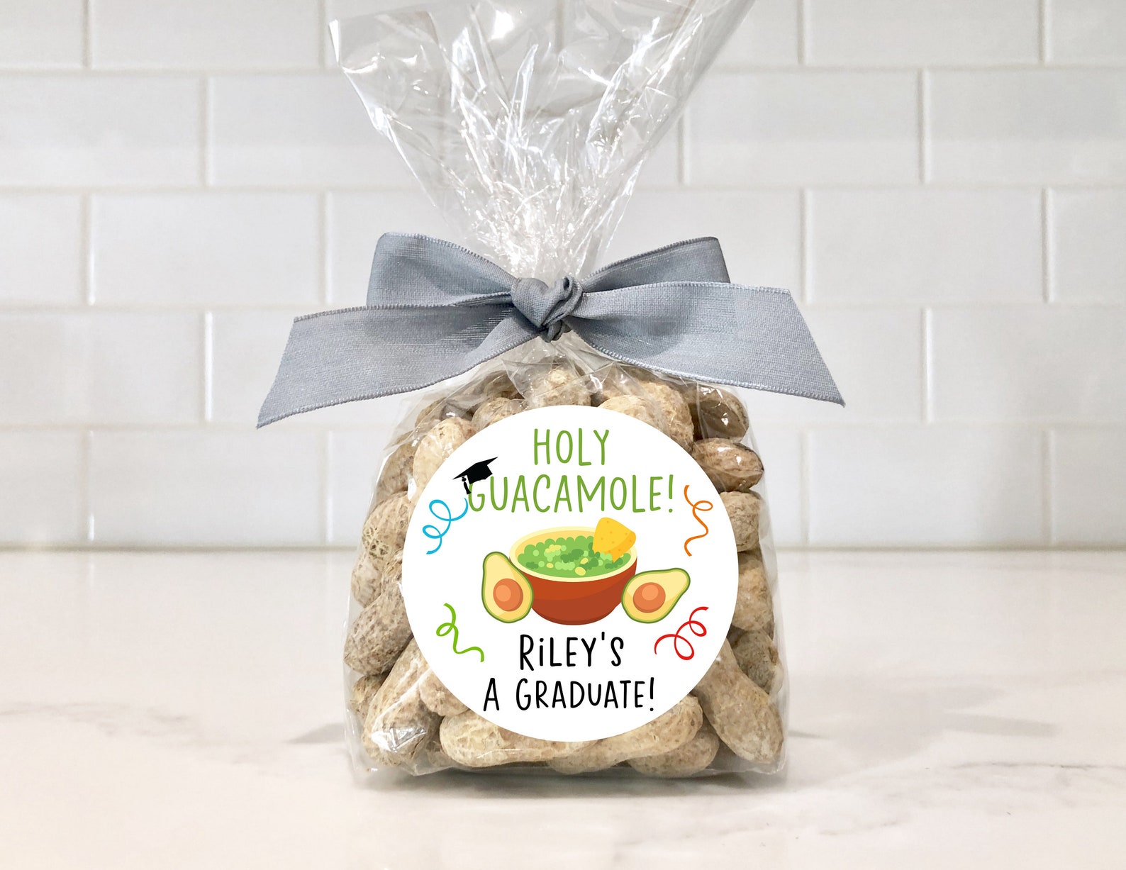 Personalized Glossy Guacamole Graduation Favor Labels - Guacamole Round ...