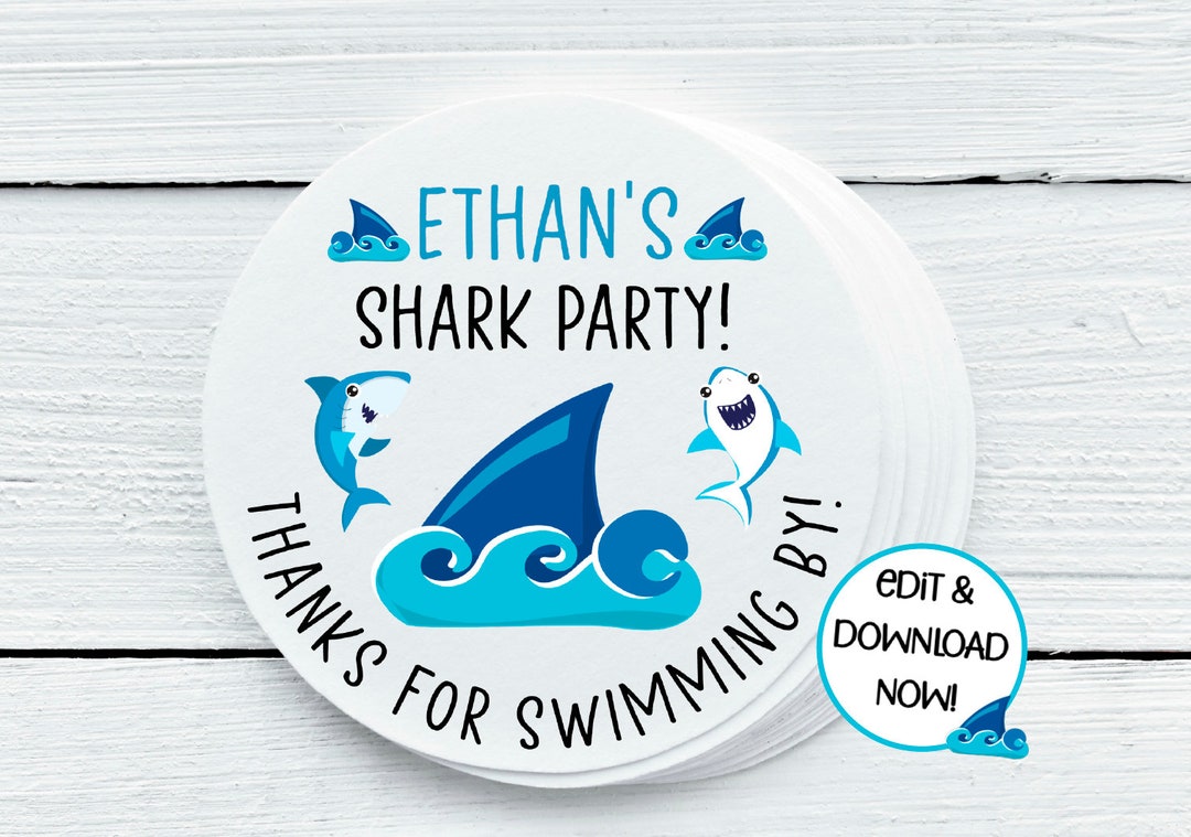 Personalized Shark Theme Party Printables, Shark Gift Tags - You Print ...