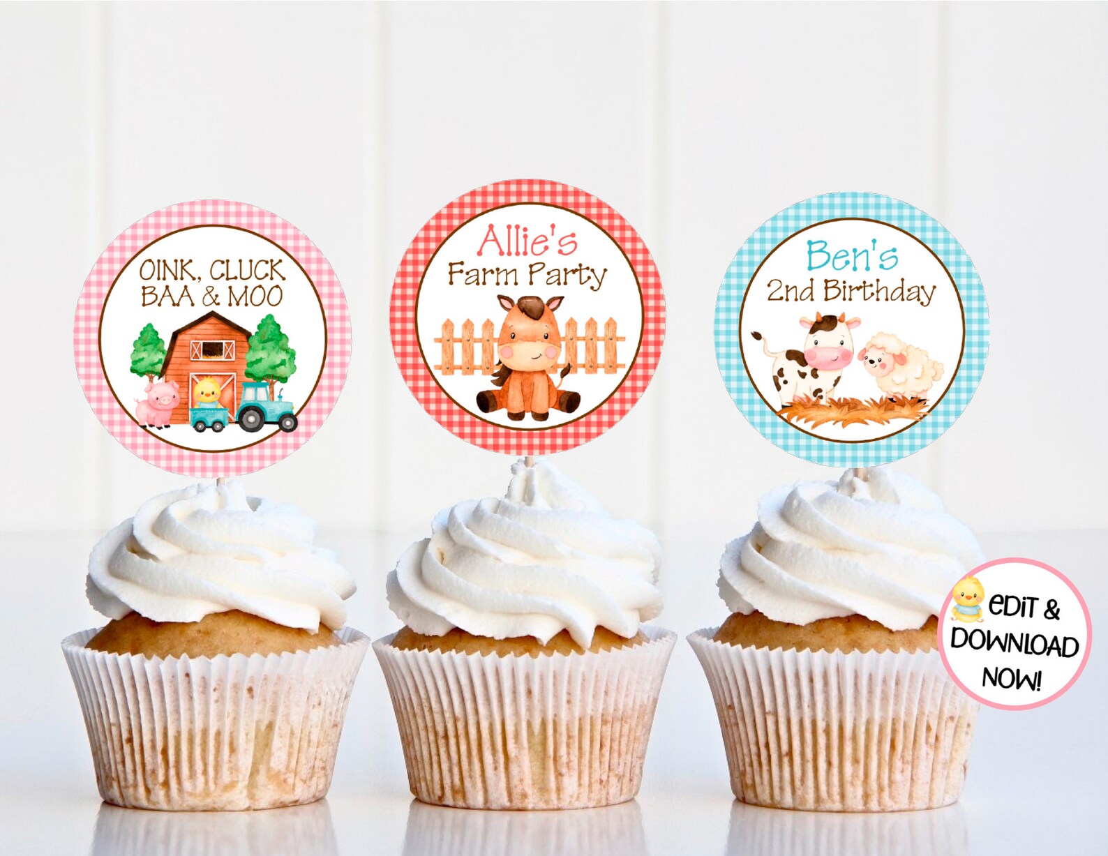 Personalized Farm Party Printables, Farm Watercolor Cupcake Toppers ...