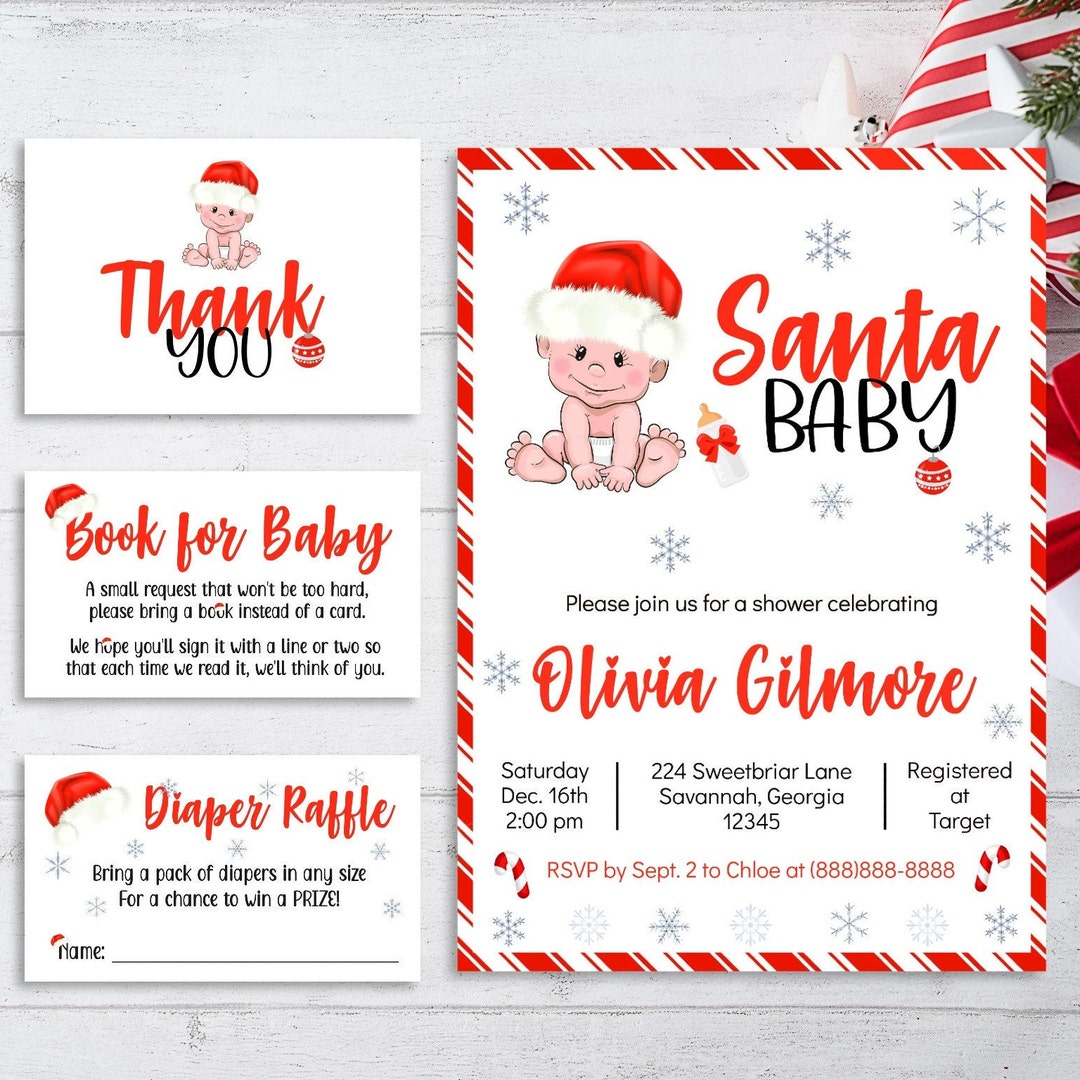 Santa Baby Theme Baby Shower Invitation Bundle - Christmas Baby Shower ...