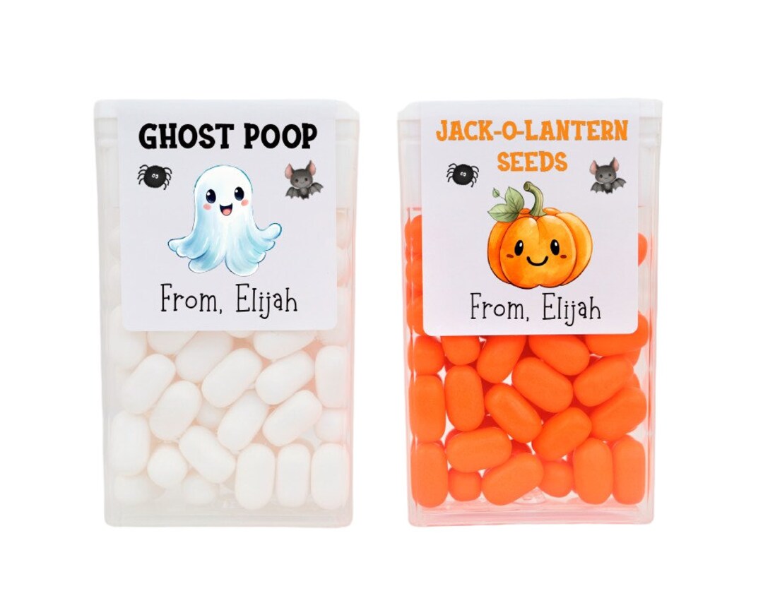 Personalized Halloween Ghost Poop Jack O Lantern Seeds Tic Tac Party ...