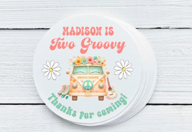Personalized Two Groovy Theme Retro Favor Label Stickers - Groovy ...