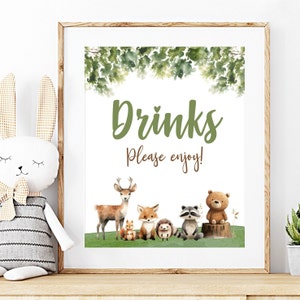Woodland Animals Drinks Table Sign Printables, WAN724 - DIGITAL FILES ...