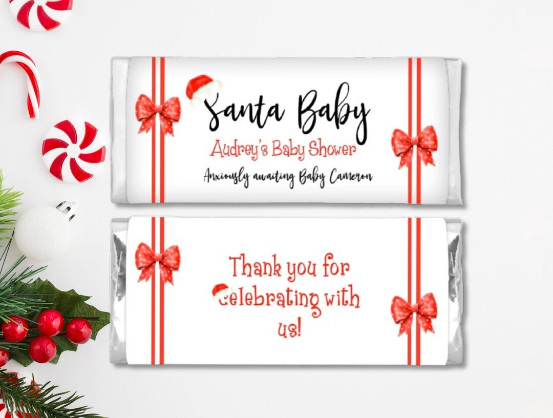 Santa Baby Christmas Theme Baby Shower Full Size Candy Bar Labels ...