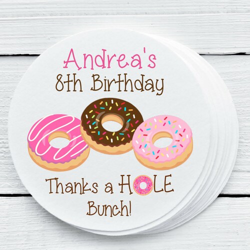 Personalized Glossy Donut Birthday Party Favor Labels - Etsy