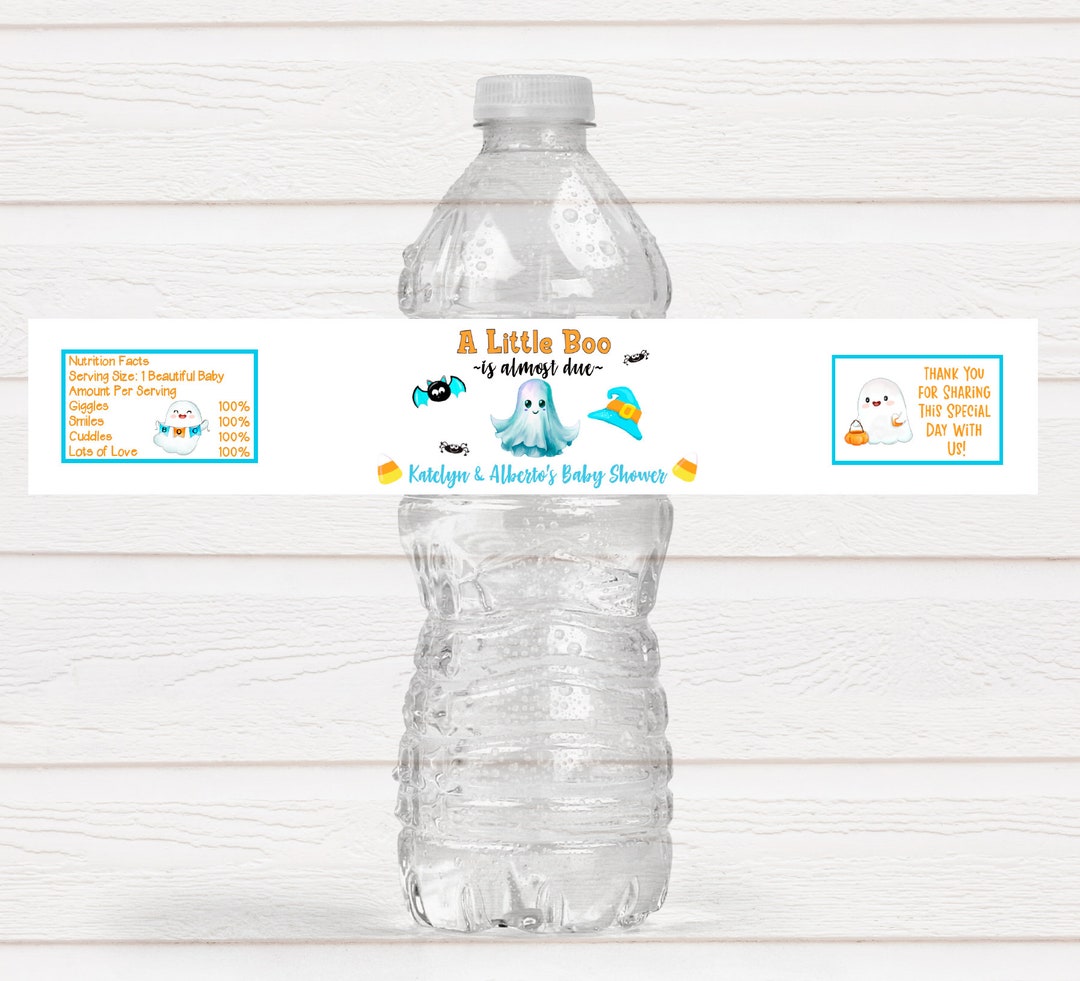 Personalized A Little Boo is Almost Due Theme Baby Shower Water Bottle ...