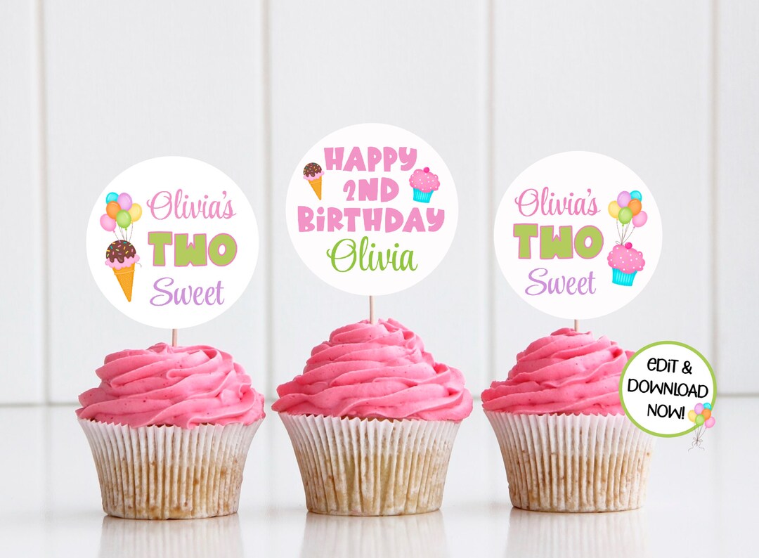 Personalized Two Sweet Party Printables - Cupcake Toppers - You Print ...
