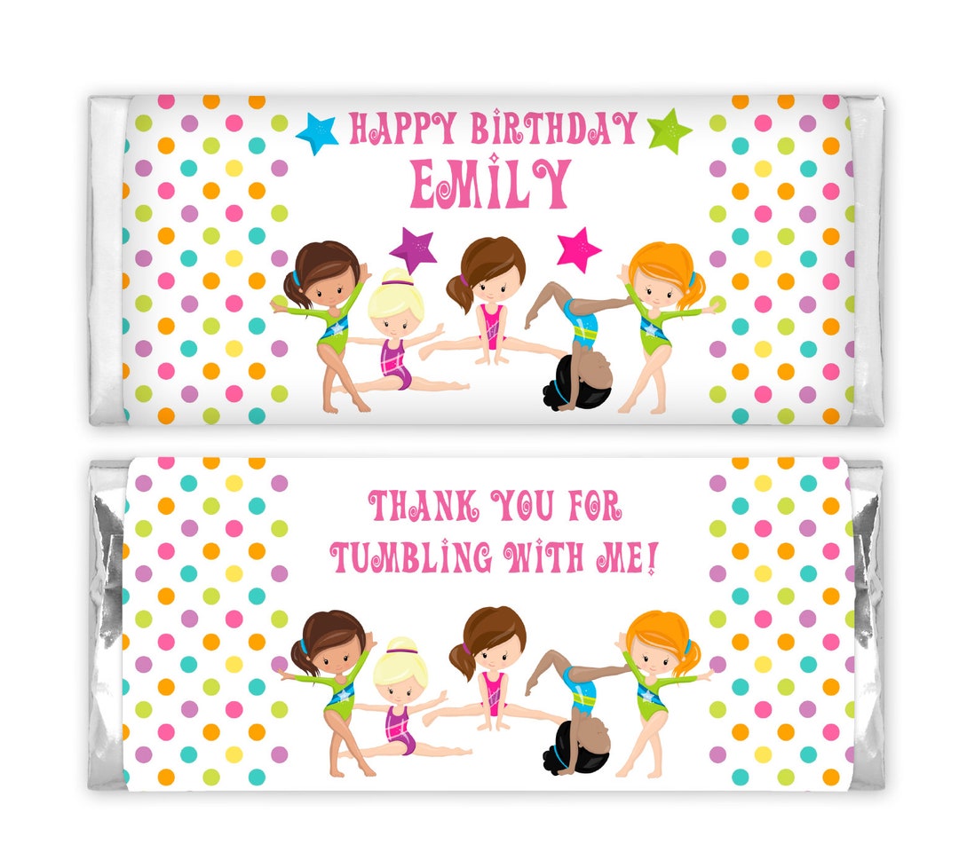 Personalized Gymnastics Birthday Party Full Size Candy Bar Labels ...