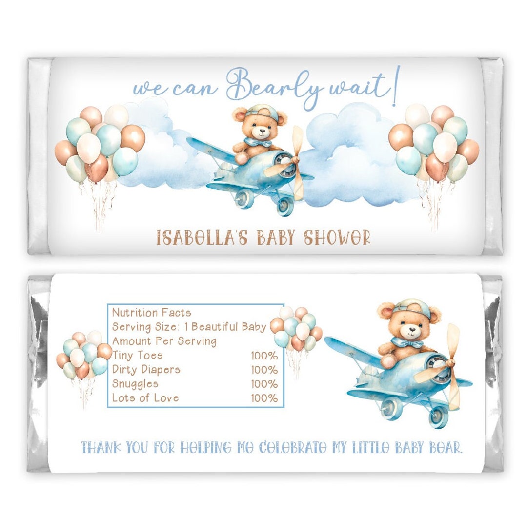 We Can Bearly Wait Bear Theme Baby Shower Full Size Candy Bar Labels ...