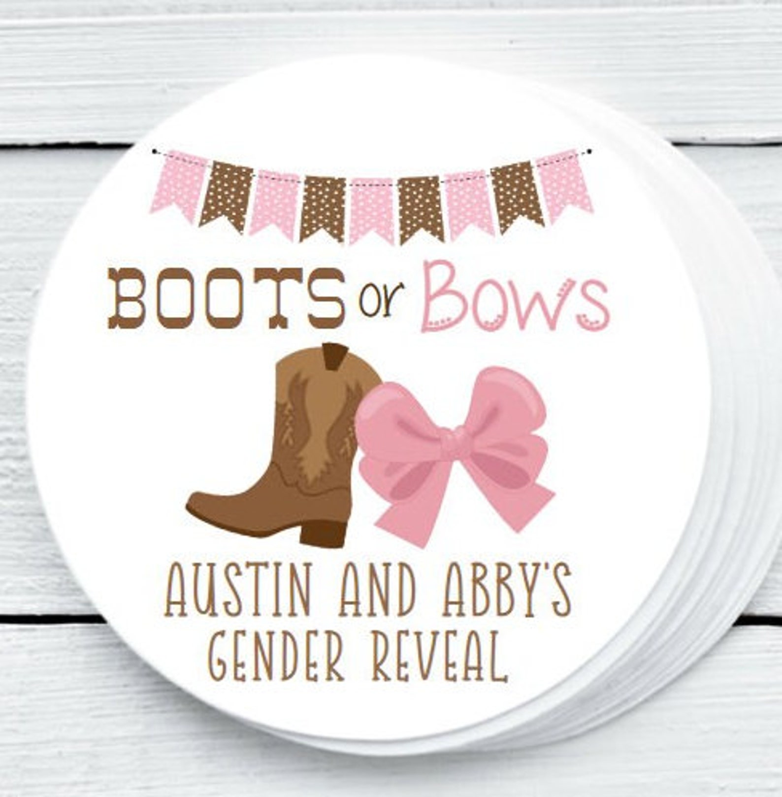Personalized Glossy Boots or Bows Theme Gender Reveal Favor Labels ...
