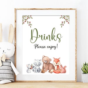 Woodland Animals Drinks Table Sign Printables, WAN730 - DIGITAL FILES ...