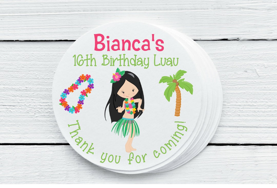 Personalized Glossy Hawaiian Luau Theme Birthday Party Favor Labels ...