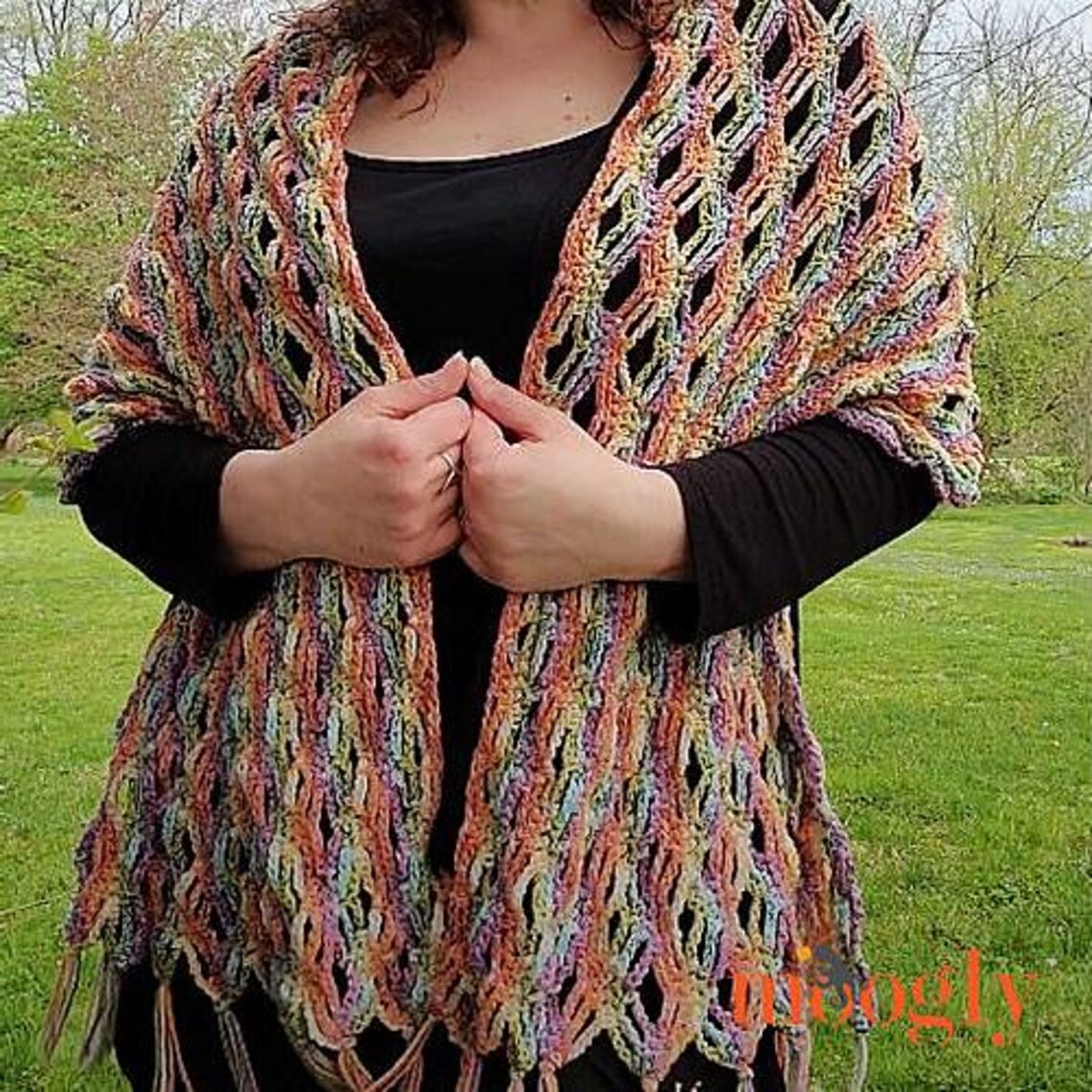 Rainbow Lattice Wrap Crochet Pattern PDF - Fringe, Reversible, Mesh ...