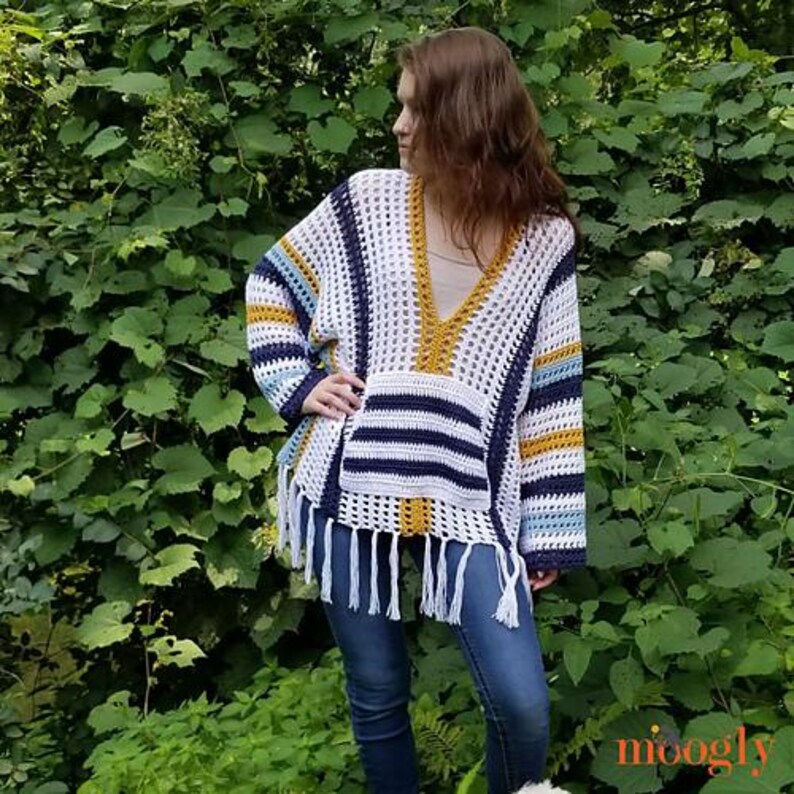 Crochet Summer Staple Sweater Pattern - Fringe Stripes Mesh V-neck - DK ...