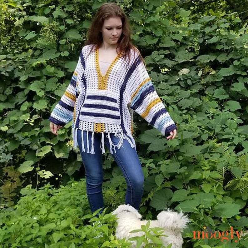 Crochet Summer Staple Sweater Pattern - Fringe Stripes Mesh V-neck - DK ...