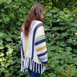 Crochet Summer Staple Sweater Pattern - Fringe Stripes Mesh V-neck - DK ...