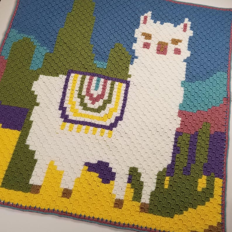 Llama and Cactus Graphgan Pattern PDF - Easy Aran Yarn Crochet C2C ...