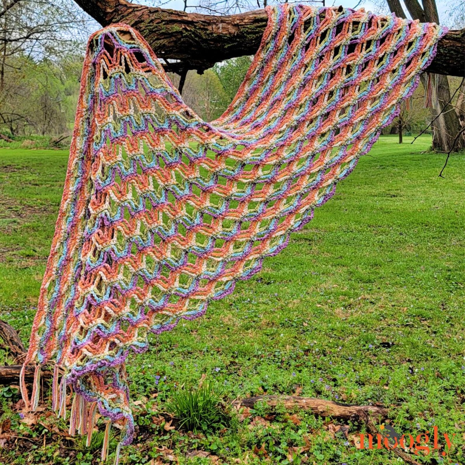 Rainbow Lattice Wrap Crochet Pattern PDF - Fringe, Reversible, Mesh ...