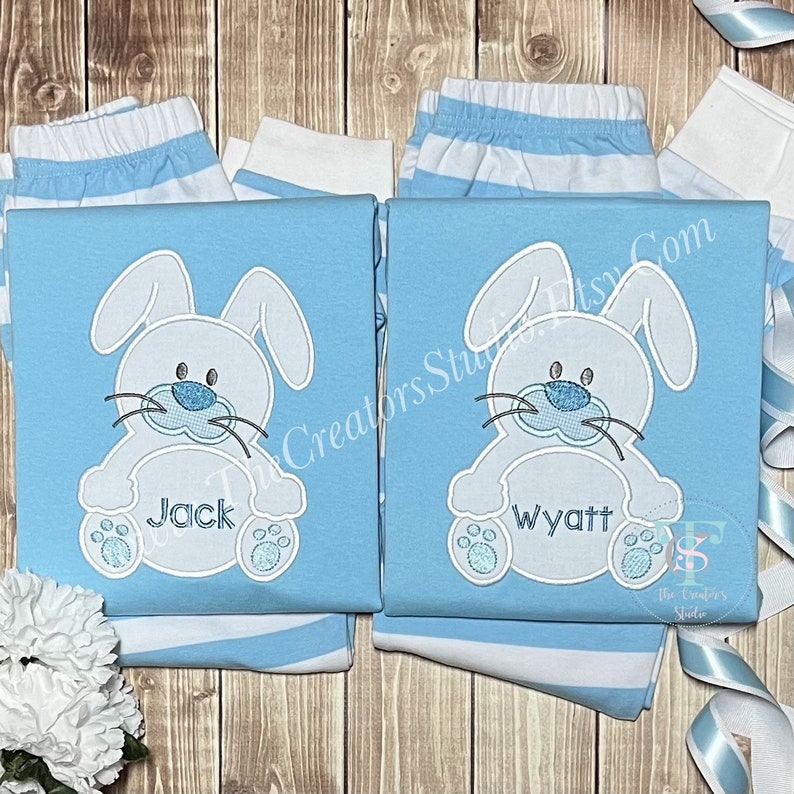 Easter Bunny Monogram Blue Applique and Embroidered Pajamas - Etsy