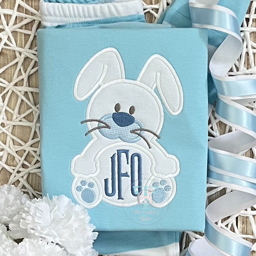 Easter Bunny Monogram Blue Applique and Embroidered Pajamas - Perfect ...
