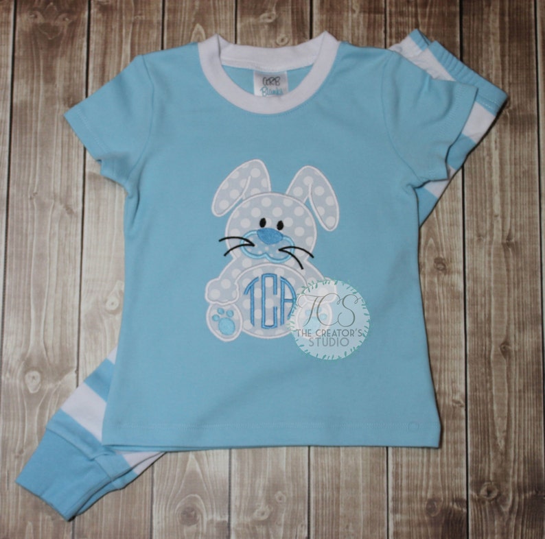 Easter Bunny Monogram Blue Applique and Embroidered Pajamas - Etsy