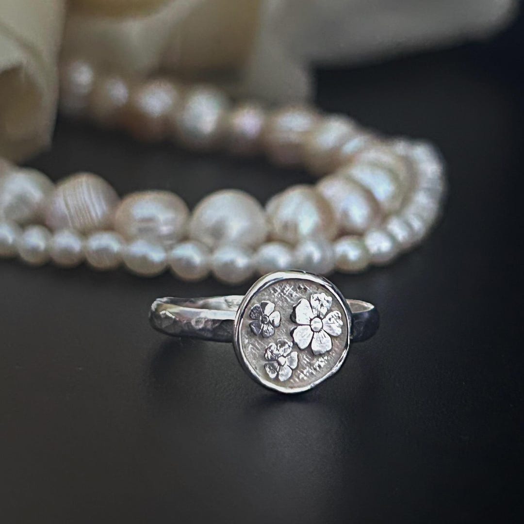 Flower Solitaire Ring, Engraved Ring Cute, Flowers Ring Silver, Anemone ...